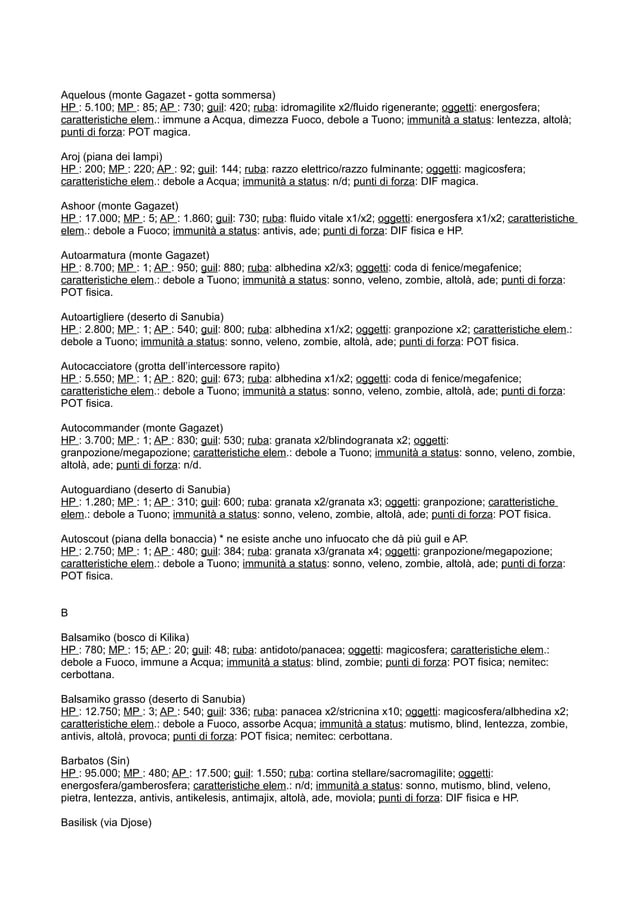 Final Fantasy X - Bestiario | PDF