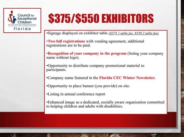 Florida CEC Vendor and Exhibitor Slide Deck | PPT