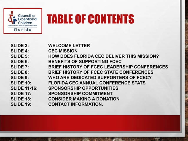 Florida CEC Vendor and Exhibitor Slide Deck | PPT