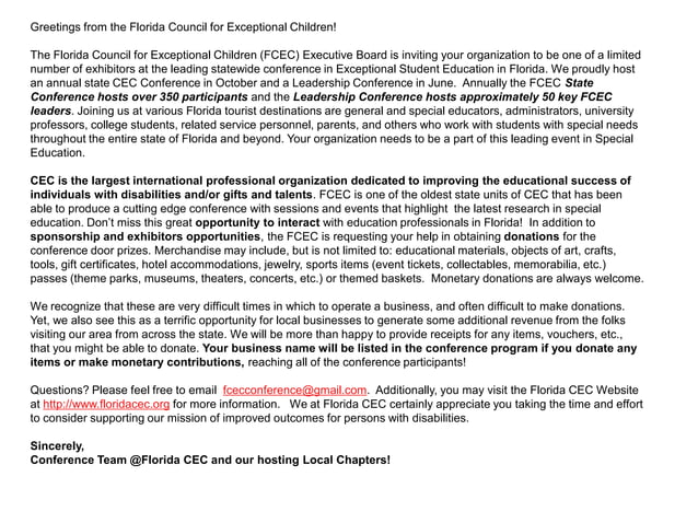 Florida CEC Vendor and Exhibitor Slide Deck | PPT