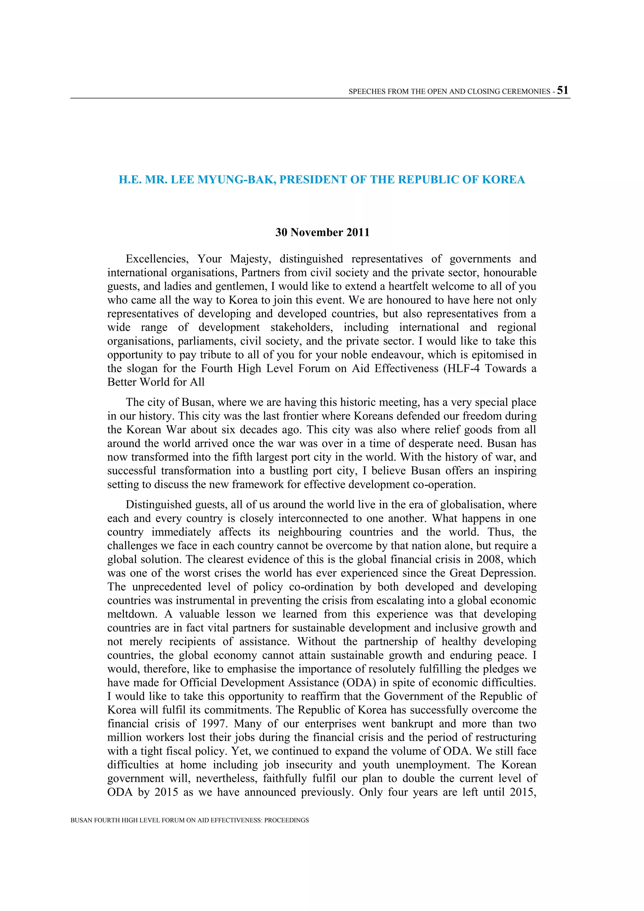 FOURTH HIGH LEVEL FORUM ON AID EFFECTIVENESS - Busan Korea 2011 | PDF
