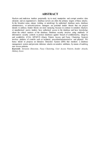 Query Pattern Access and Fuzzy Clustering Based Intrusion Detection System | PDF