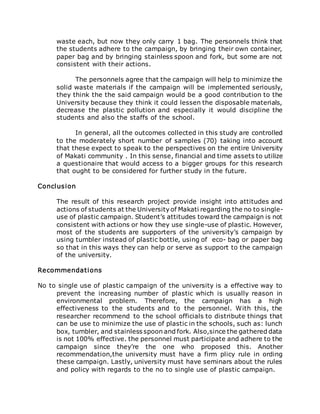 Student’s Attitude and Action Regarding the No to Single-Use of Plastic ...