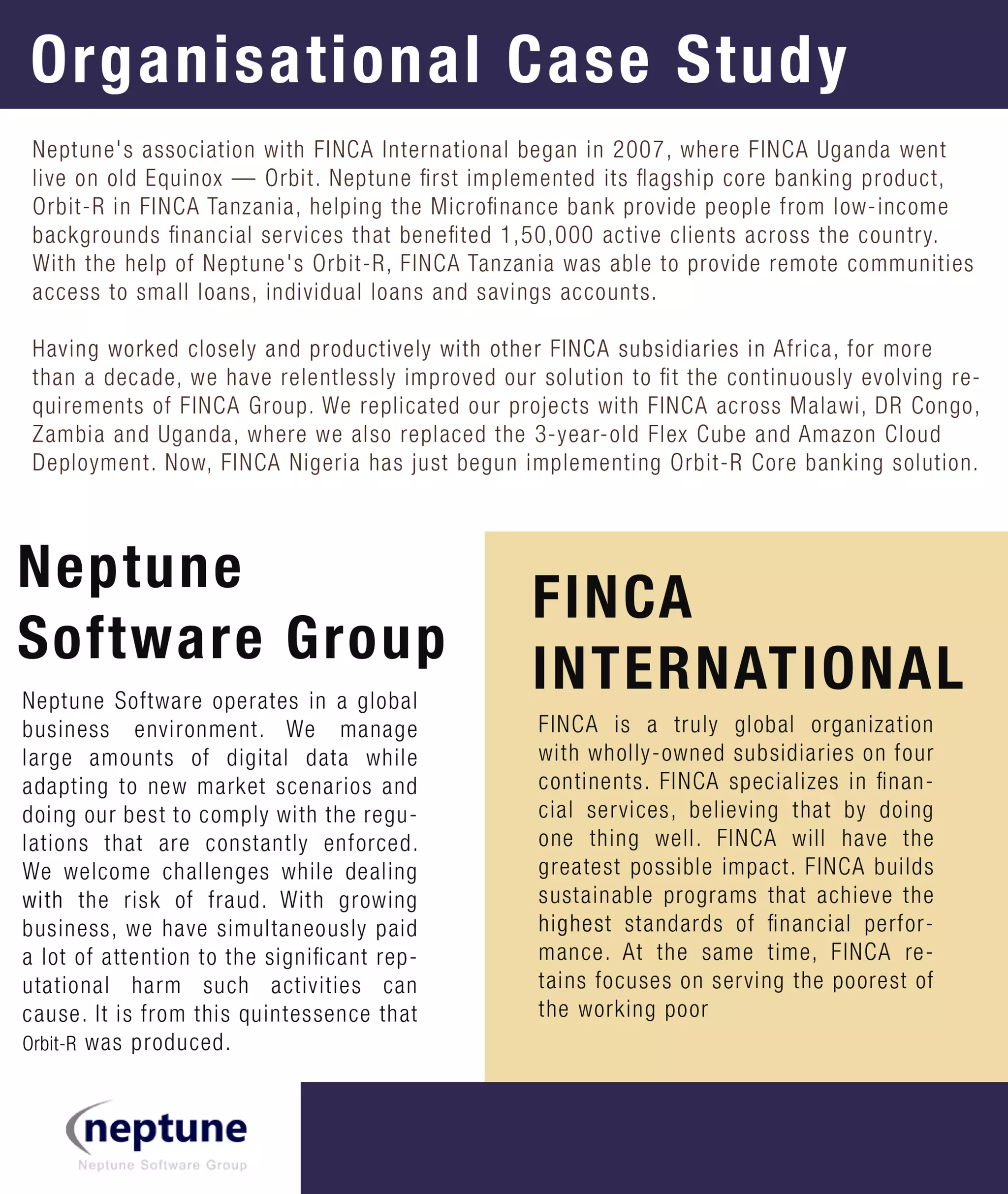 Orbit-R functioning as a centralised solution for microfinance with ...