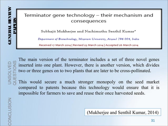 genetic use restriction technology ppt | PPT | Agriculture | Industries