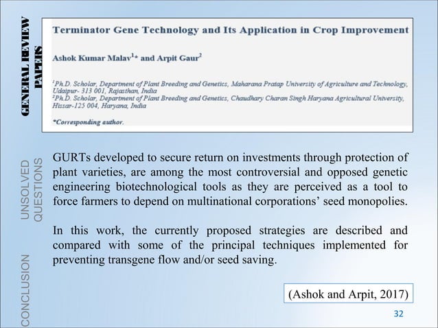 genetic use restriction technology ppt | PPT | Agriculture | Industries