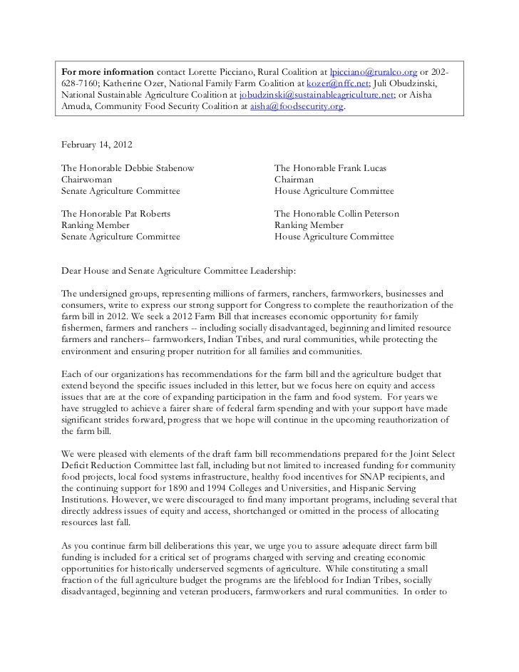 Equity Letter on the 2012 Farm Bill