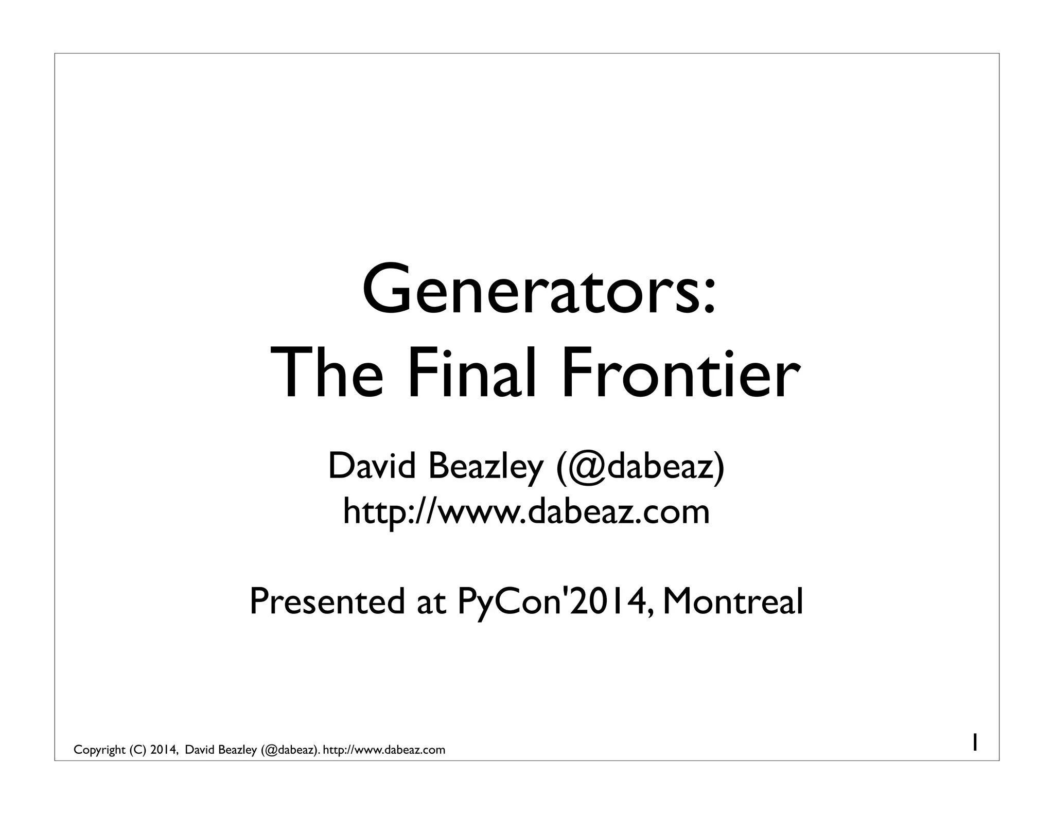 Generators: The Final Frontier | PDF
