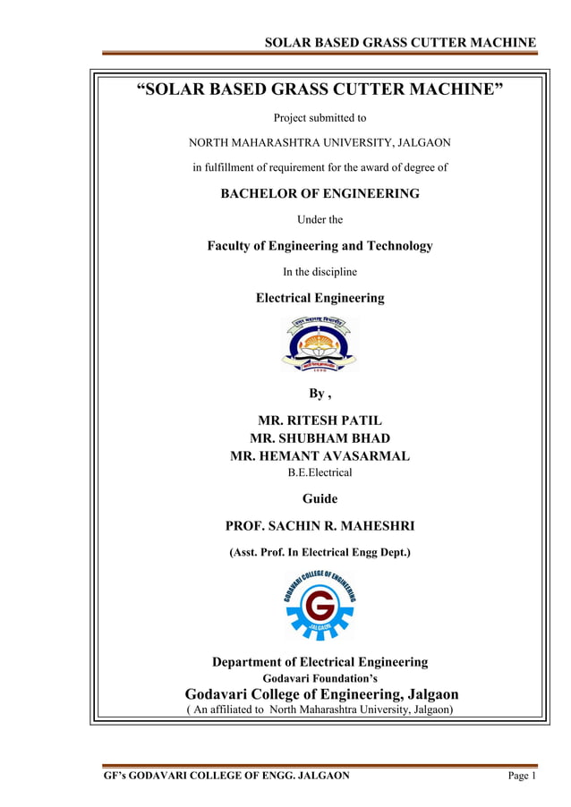 SOLAR BASED GRASS CUTTER MACHINE | PDF