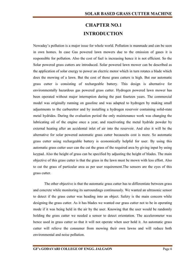 SOLAR BASED GRASS CUTTER MACHINE | PDF