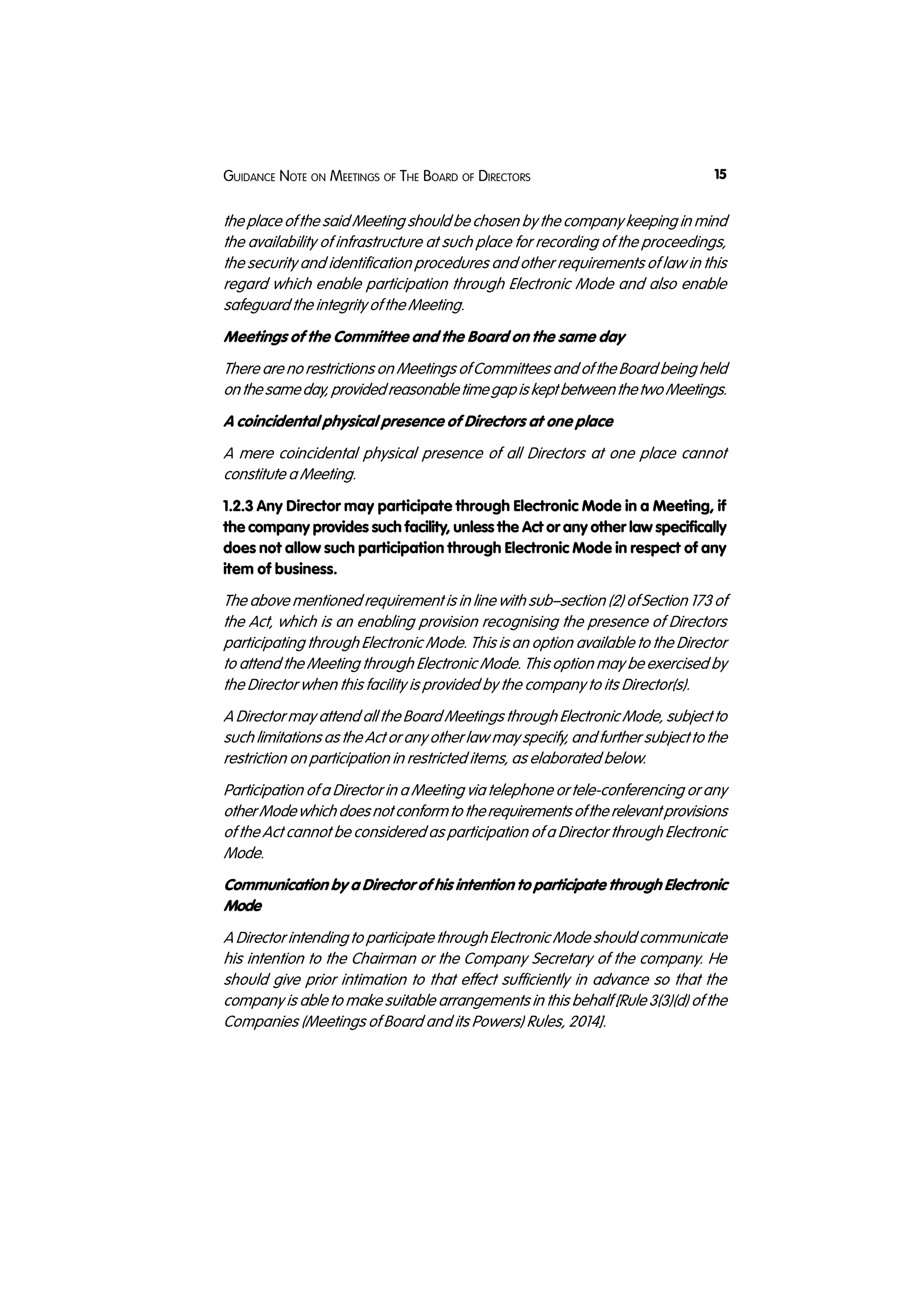 Final guidance note on meeting of the board of directors by ICSI | PDF
