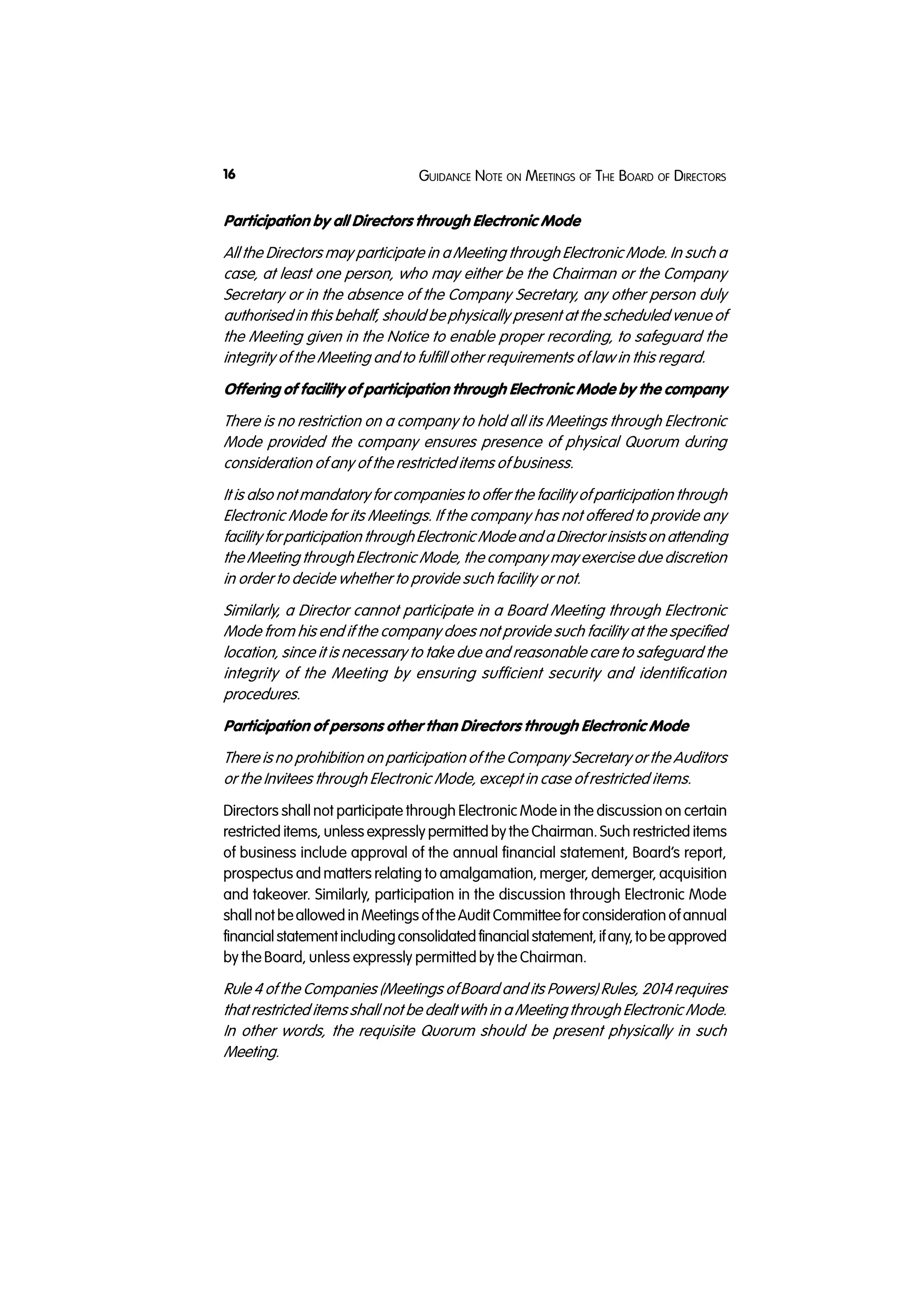 Final guidance note on meeting of the board of directors by ICSI | PDF