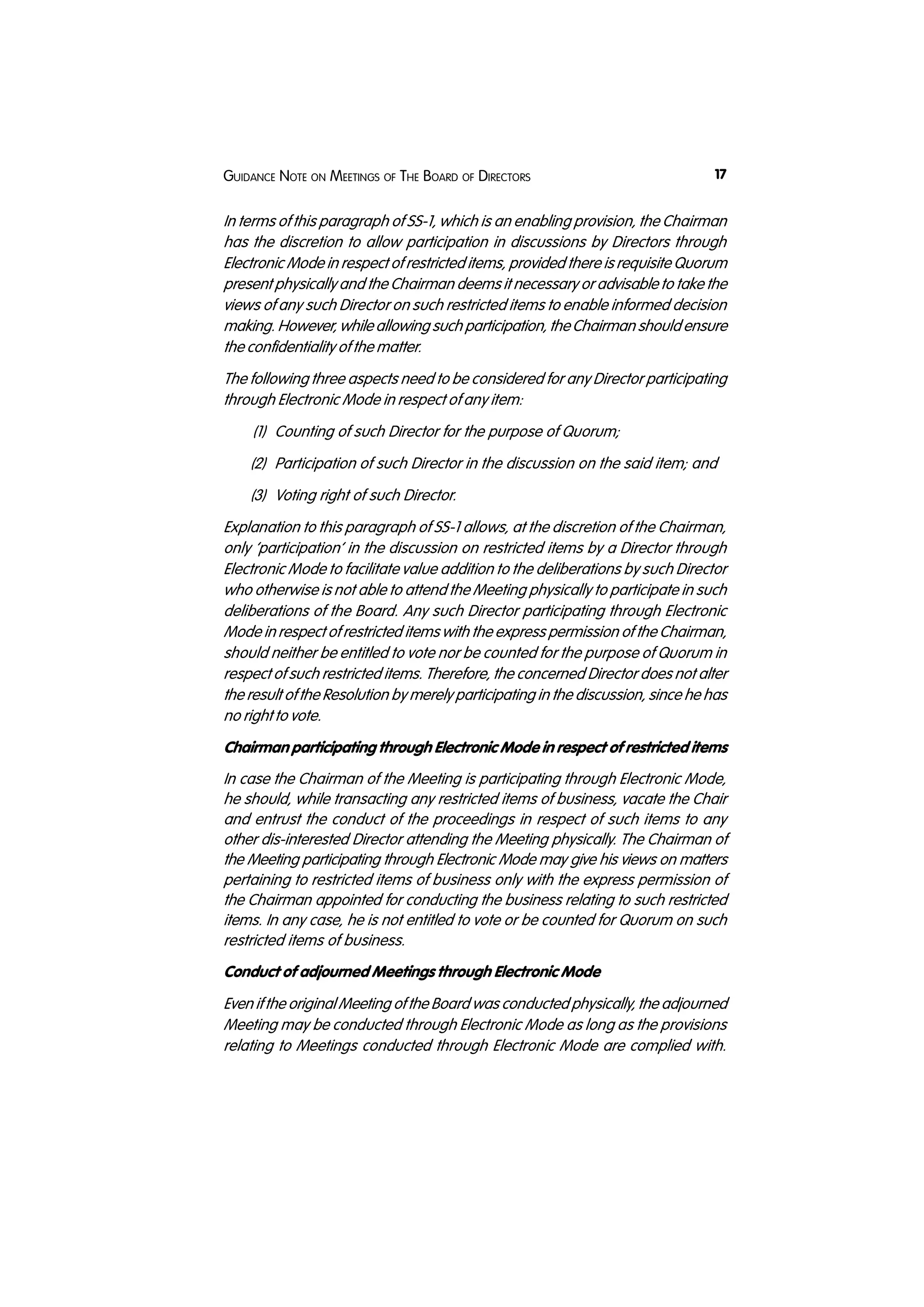 Final guidance note on meeting of the board of directors by ICSI | PDF
