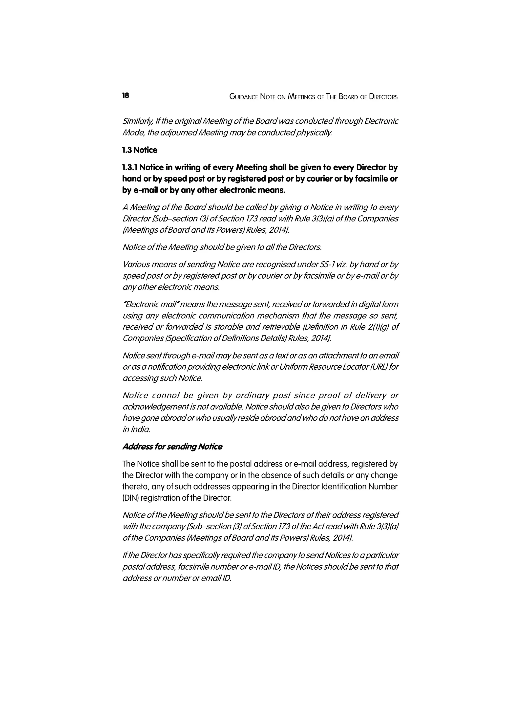 Final guidance note on meeting of the board of directors by ICSI | PDF