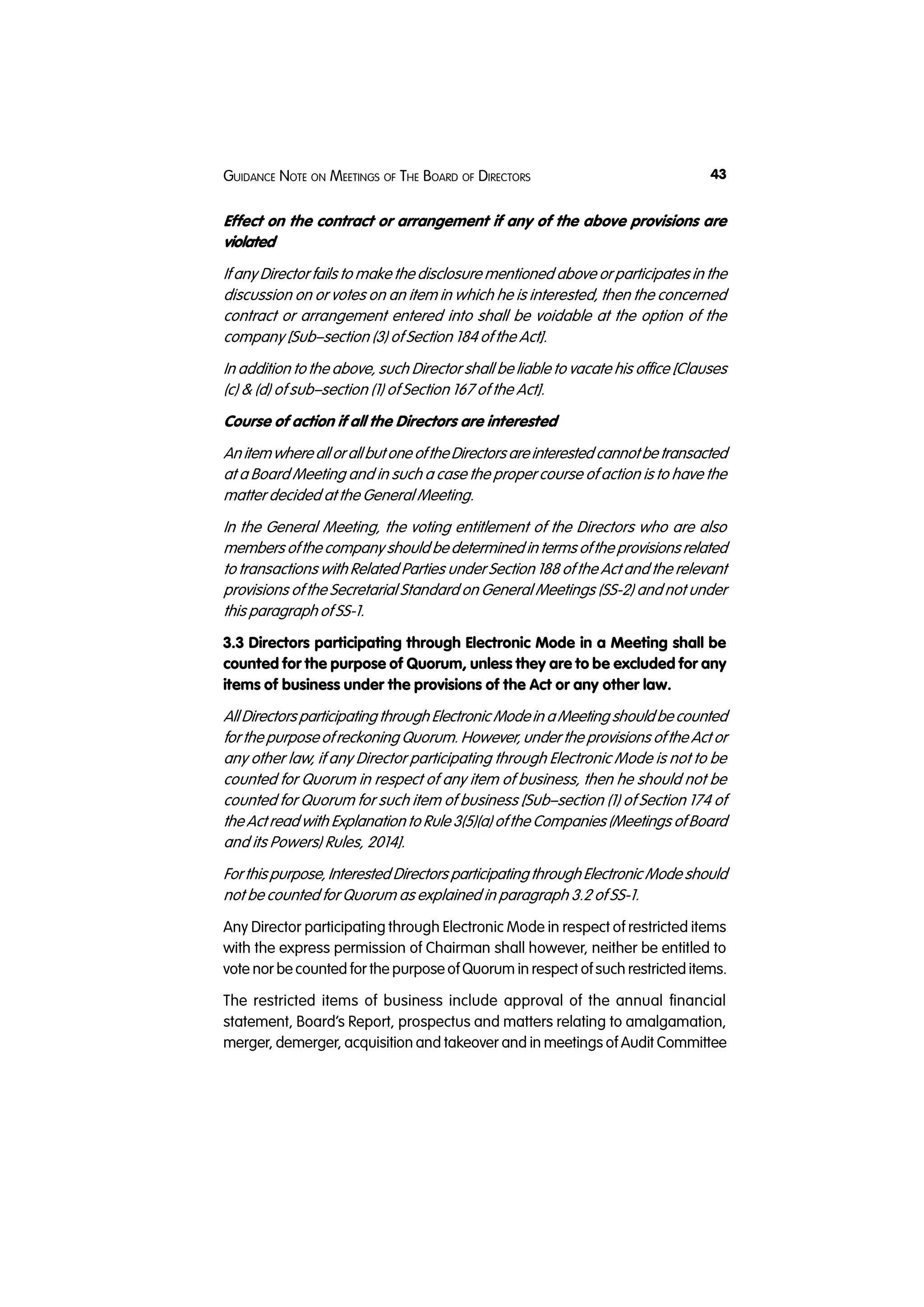 Final guidance note on meeting of the board of directors by ICSI | PDF