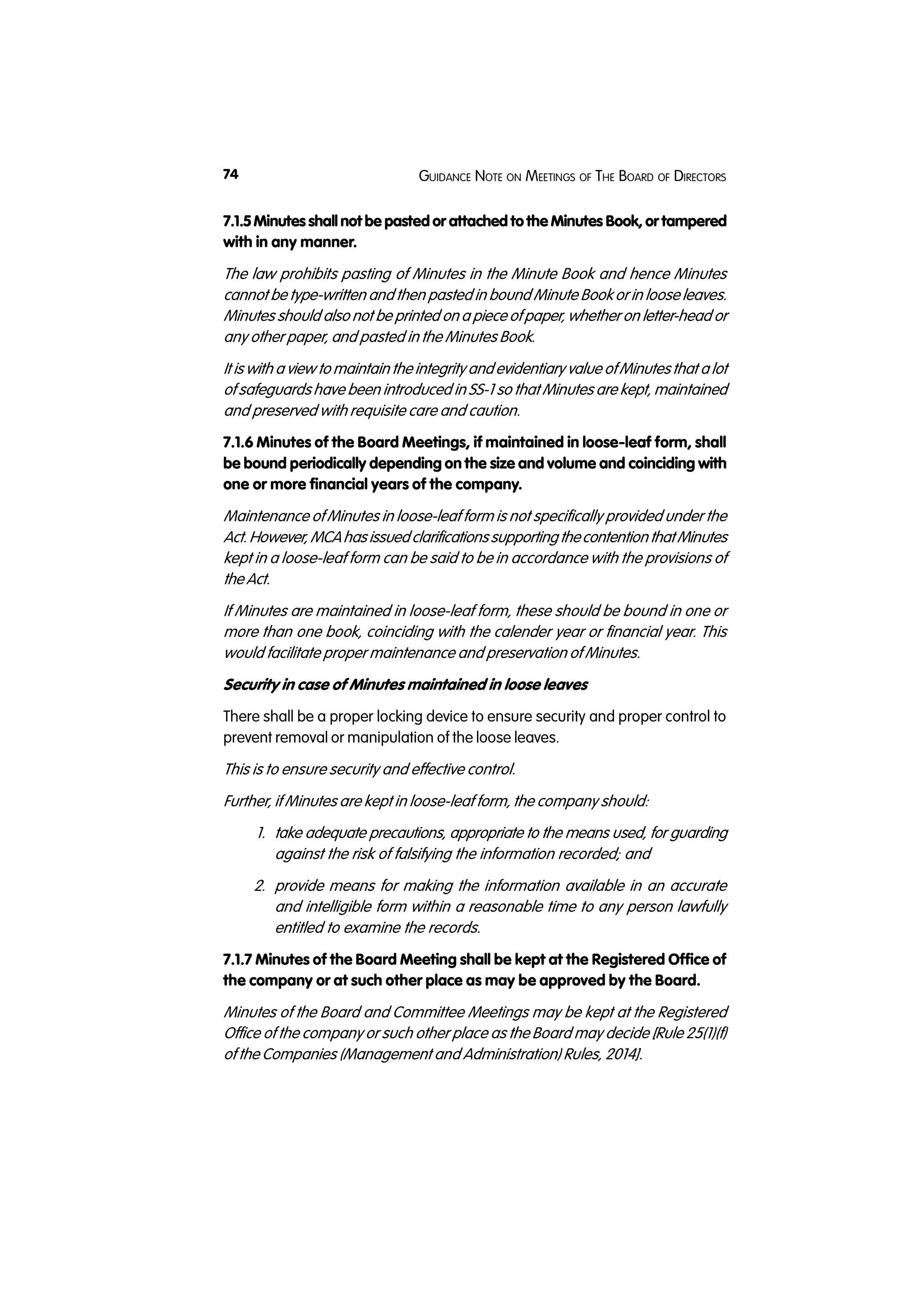 Final guidance note on meeting of the board of directors by ICSI | PDF