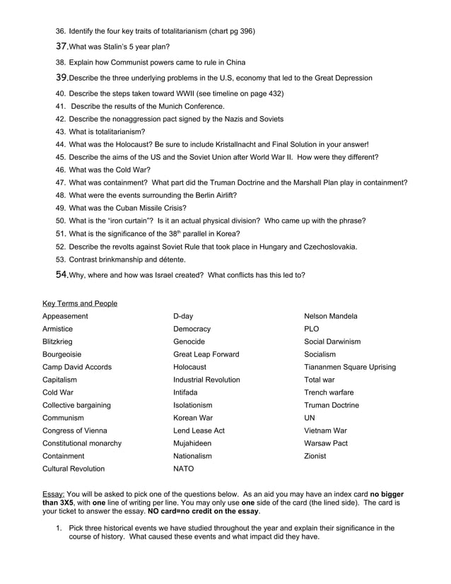 World History Final study guide 2nd semester | DOC | Death, Injury, or ...