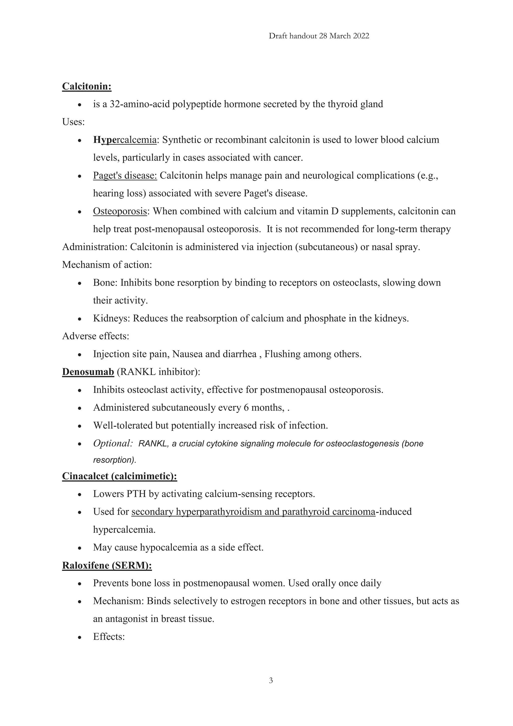 Final handout, pharmacology of drugs used for calcium disorders .docx