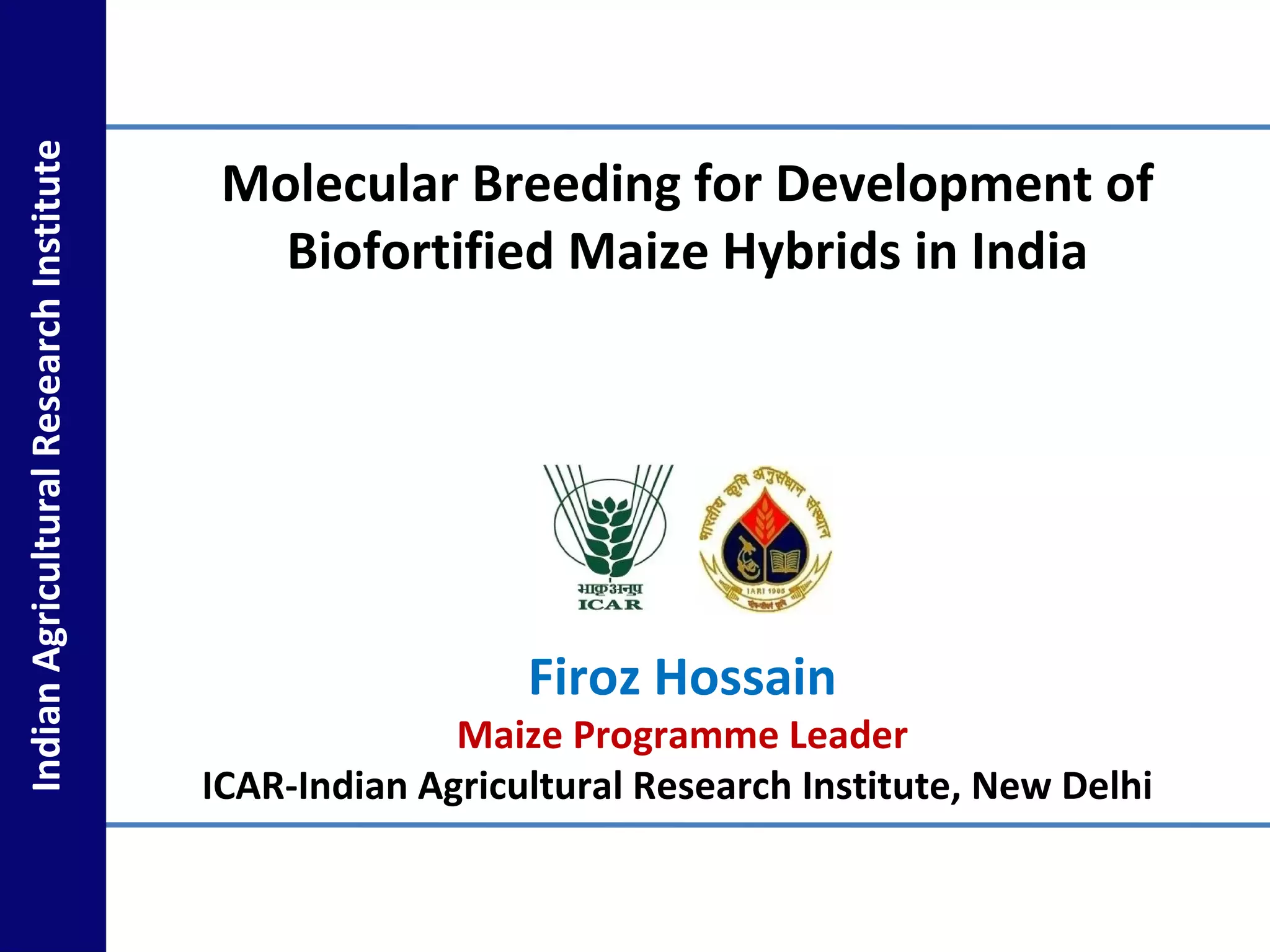 Molecular Breeding for Development of Biofortified Maize Hybrids in ...