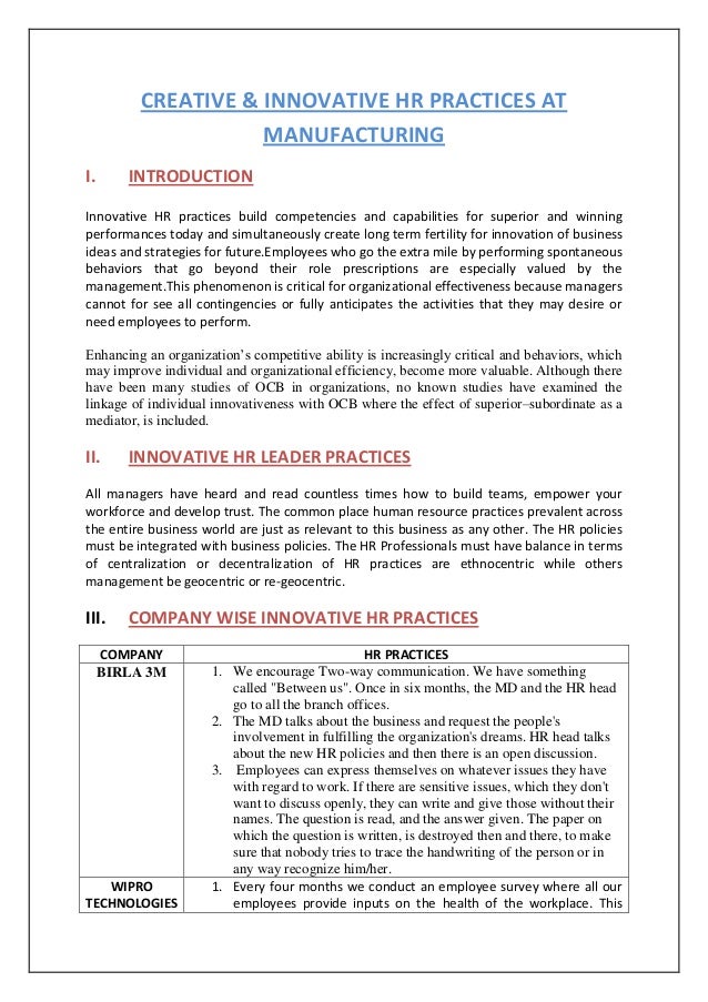 CREATIVITY & INNOVATION IN MANUFACTURING