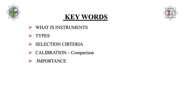 Selection and calibration of instruments | PPT