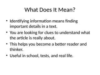 Identifying information from an article (ppt) | PPTX