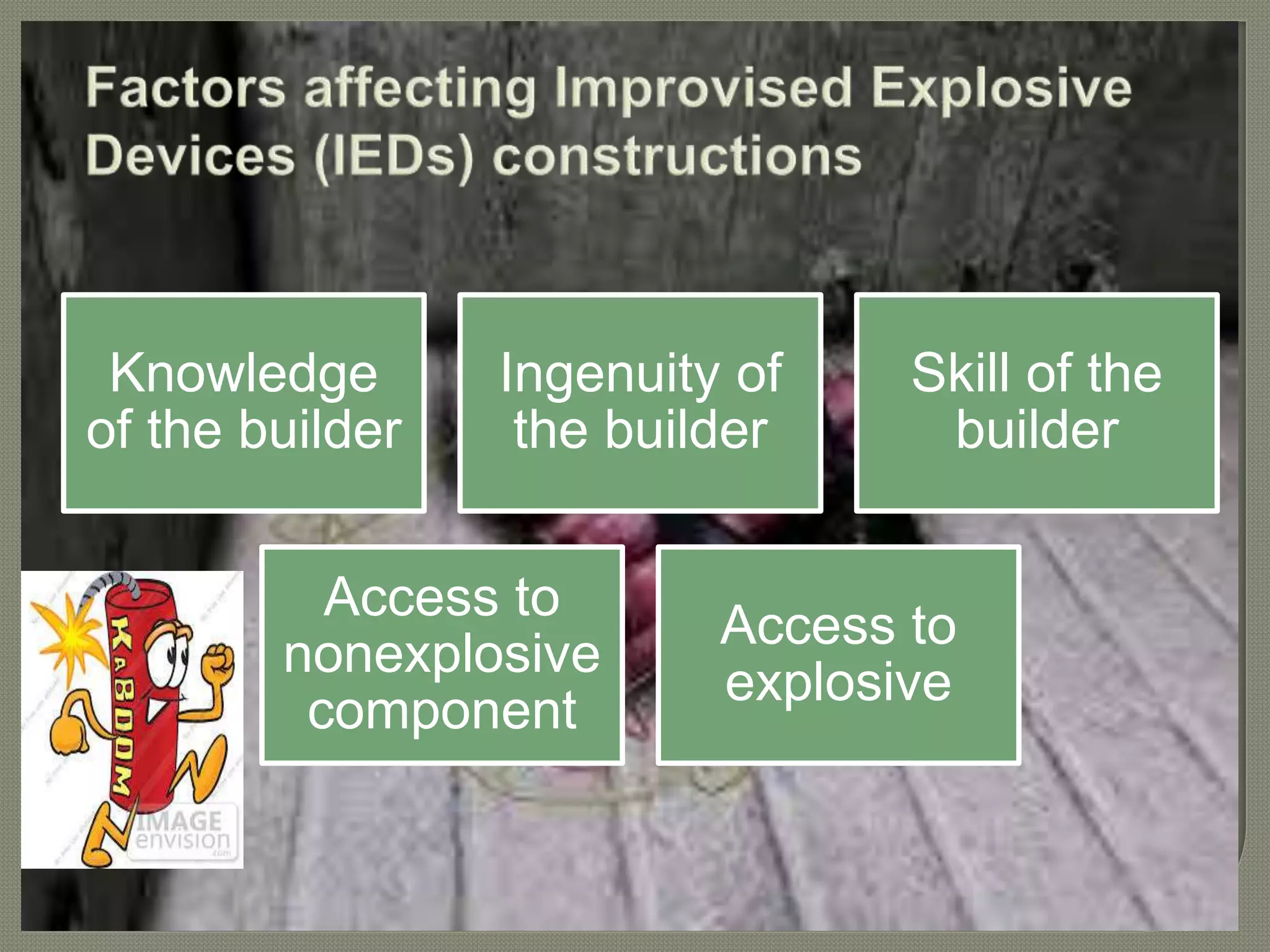 Improvised Explosive Devices(IED) | PPTX | First Aid | Injuries