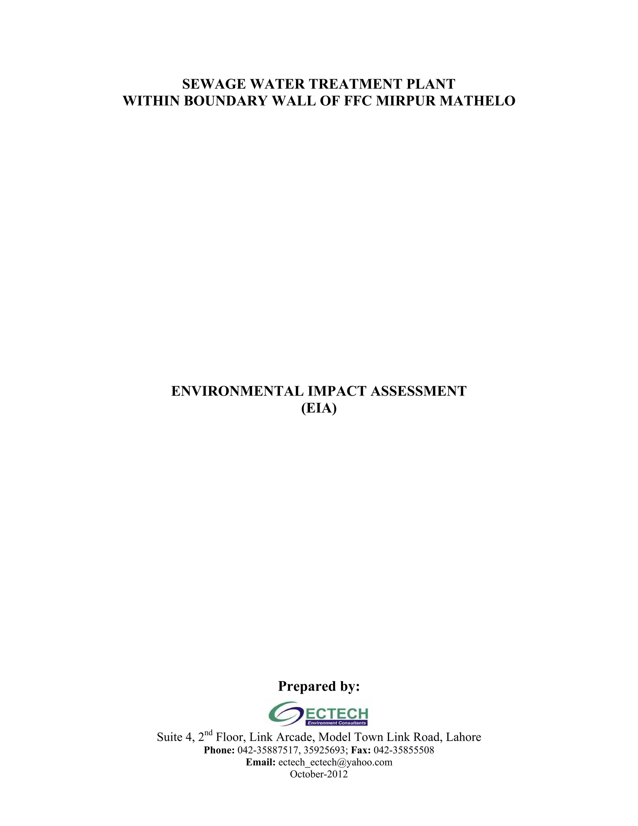 EIA - SEWAGE WATER TREATMENT PLANT FFC MIRPUR MATHELO | PDF