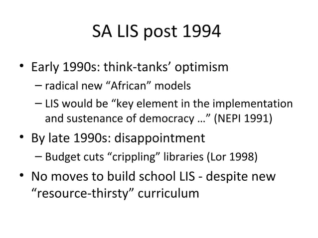 South Africa’s LIS Transformation Charter: Policies, Politics and ...