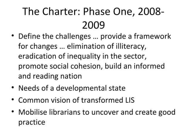 South Africa’s LIS Transformation Charter: Policies, Politics and ...