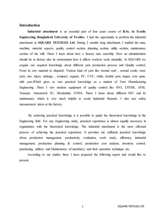 Final industrial report (SQUARE Textiles Limited) | DOCX ...