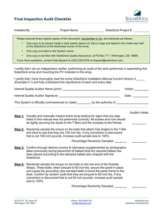 SolarDock Final Inspection Audit Checklist | PDF