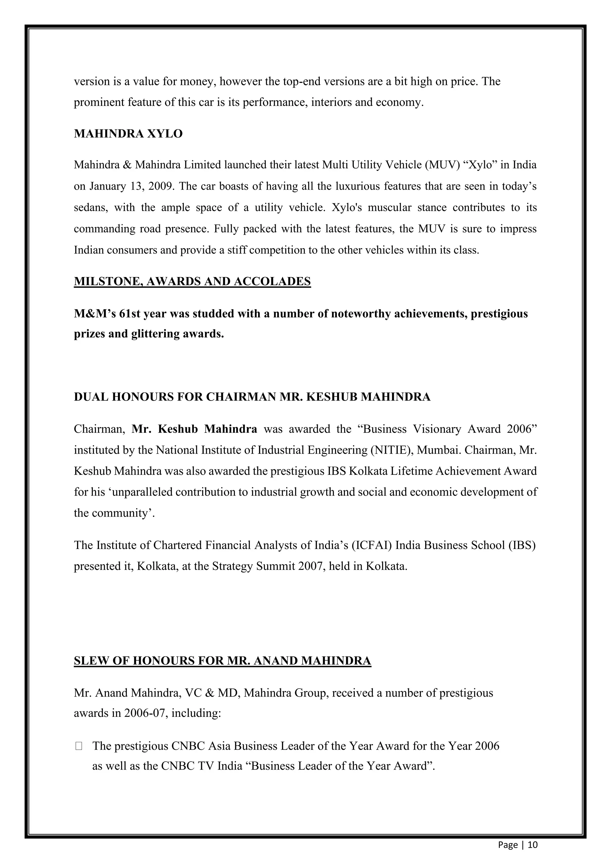 PROJECT REPORT ON MAHINDRA & MAHINDRA | PDF