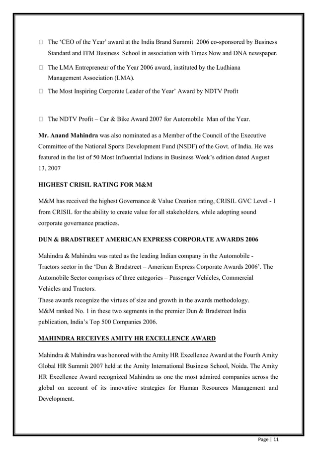 PROJECT REPORT ON MAHINDRA & MAHINDRA | PDF