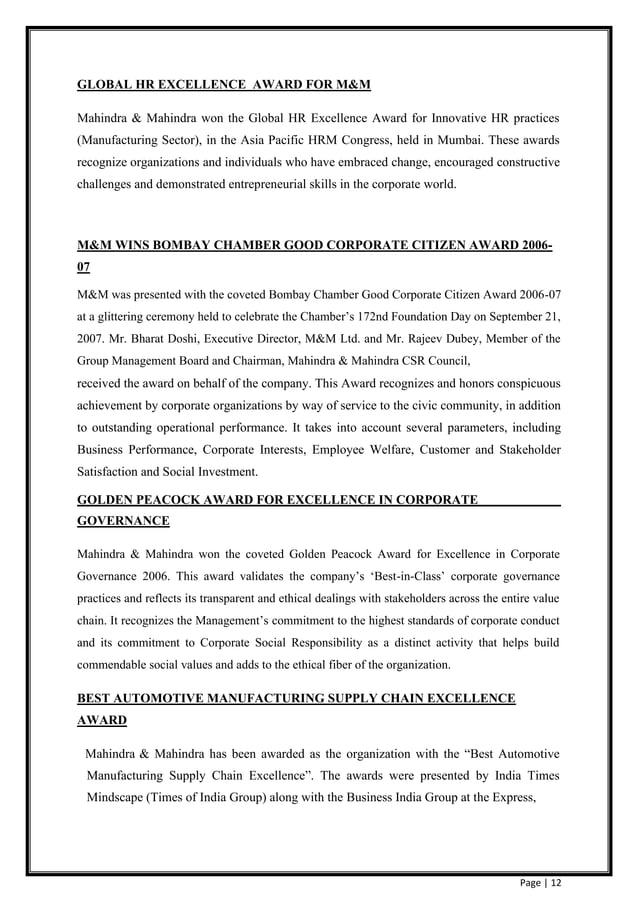 PROJECT REPORT ON MAHINDRA & MAHINDRA | PDF