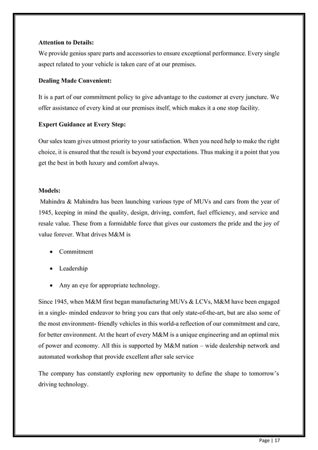 PROJECT REPORT ON MAHINDRA & MAHINDRA | PDF