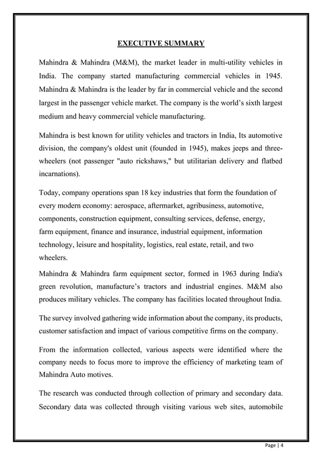 PROJECT REPORT ON MAHINDRA & MAHINDRA | PDF