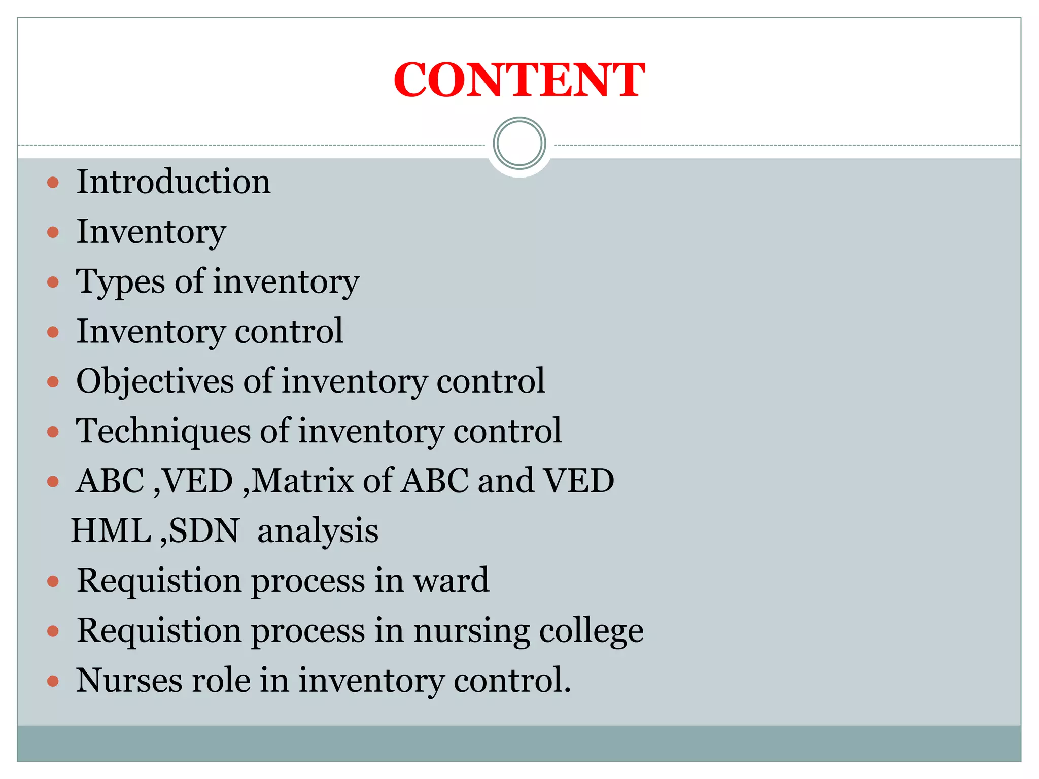Inventory control in nursing | PPTX | Logistics | Business