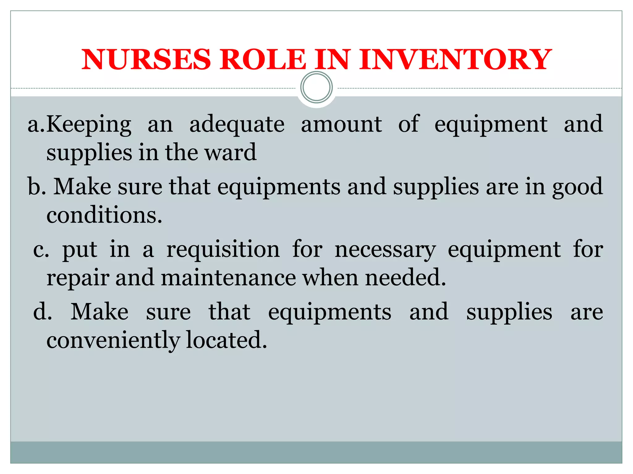 Inventory control in nursing | PPTX