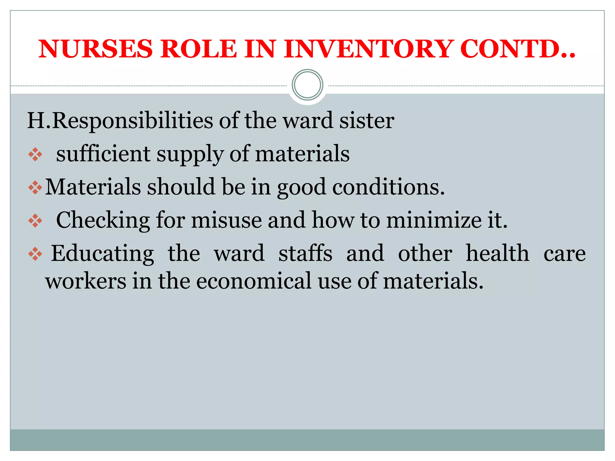 Inventory control in nursing | PPTX