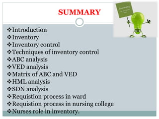 Inventory control in nursing | PPTX