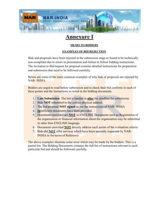 Invitation to Bid for Fifth Convention of NAR - INDIA | PDF
