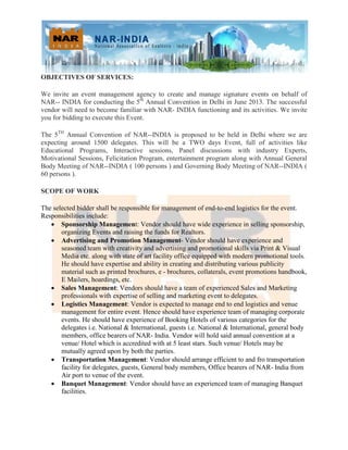 Invitation to Bid for Fifth Convention of NAR - INDIA | PDF