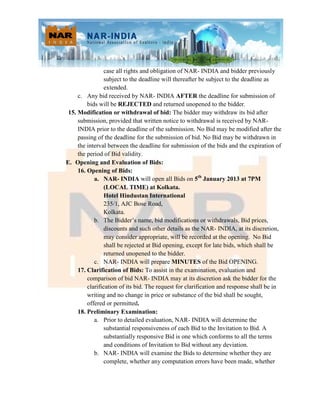 Invitation to Bid for Fifth Convention of NAR - INDIA | PDF