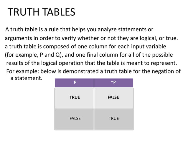 Truth tables presentation | PPTX