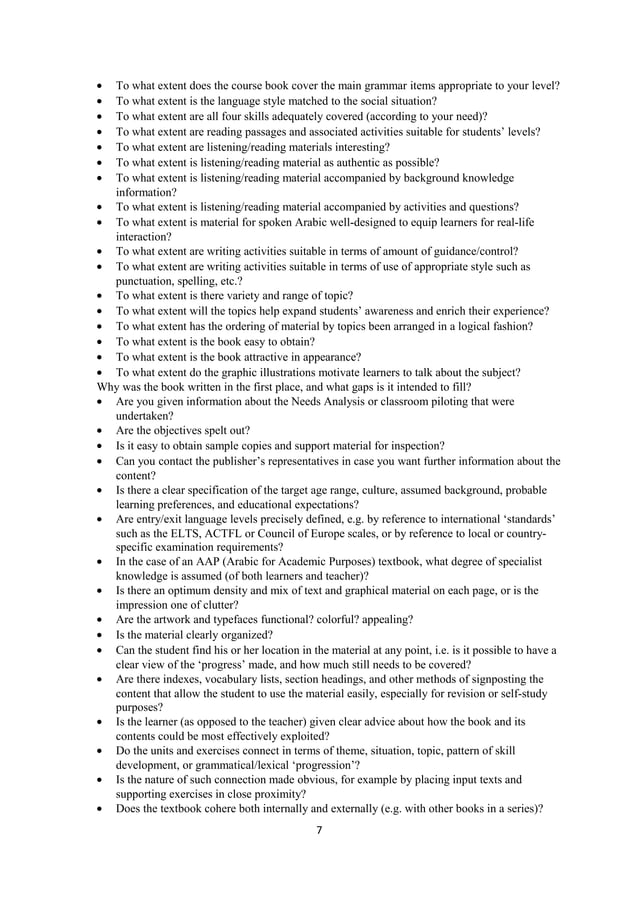 Developing a Checklist for Arabic for Academic Purposes (AAP) Textbooks ...