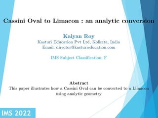 Cassini Oval to Limacon : an analytic conversion | PDF