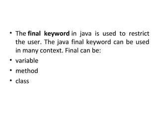 Final keyword in java | PPT