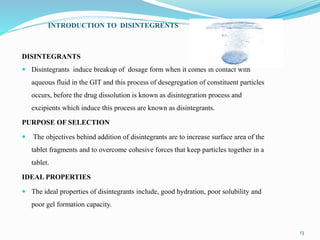 DILUENTS AND DISINTEGRANTS | PPTX
