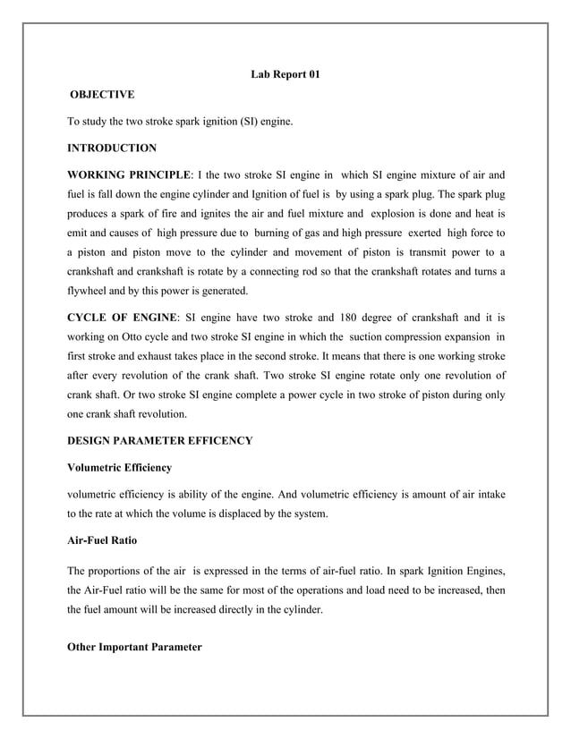 IC Engine Final lab report | PDF | Chemistry | Science